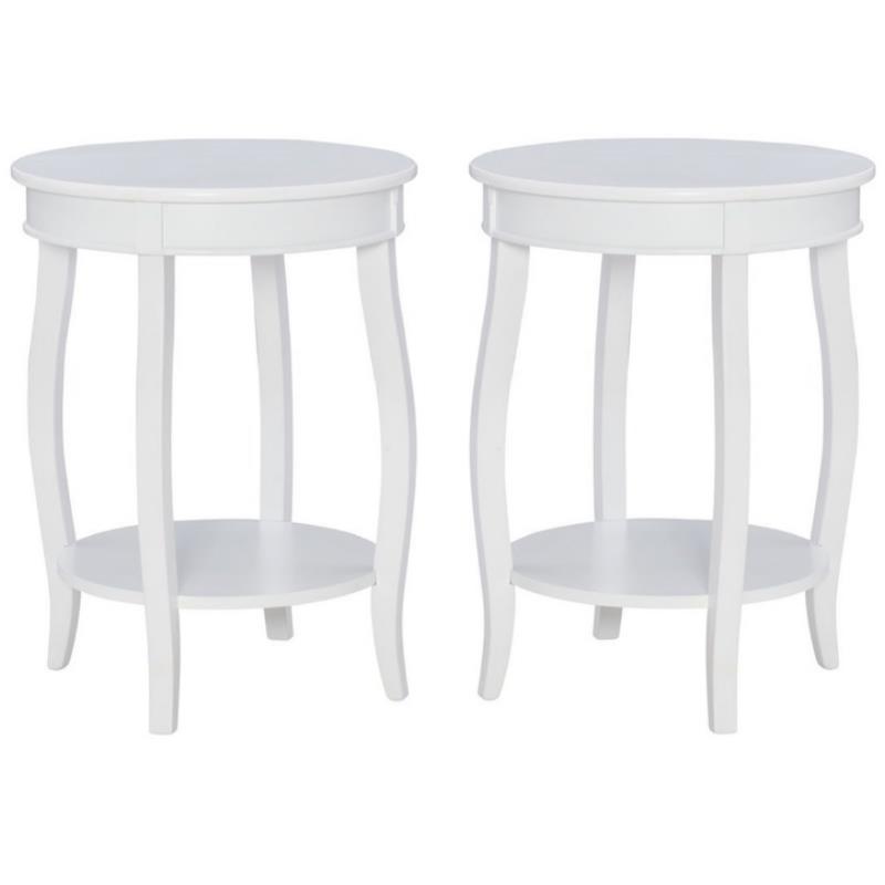 Home Square Round Wood End Table with Shelf in White - Set of 2 ...