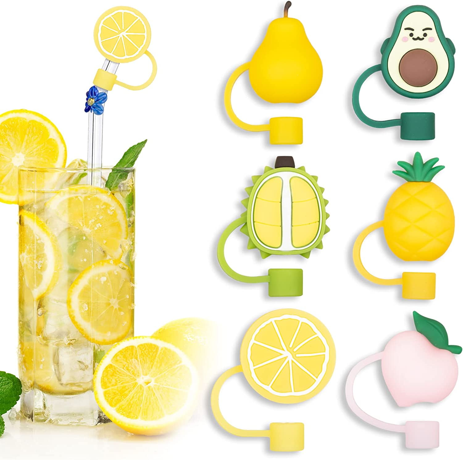 6 Pack Silicone Straw Covers Cap, Cute Silicone Straw Covers in various ...