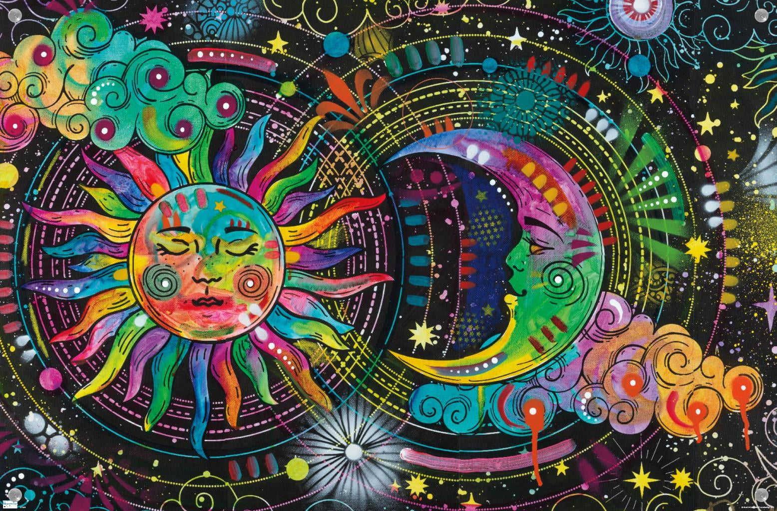 Psychedelic Sun And Moon Wallpaper