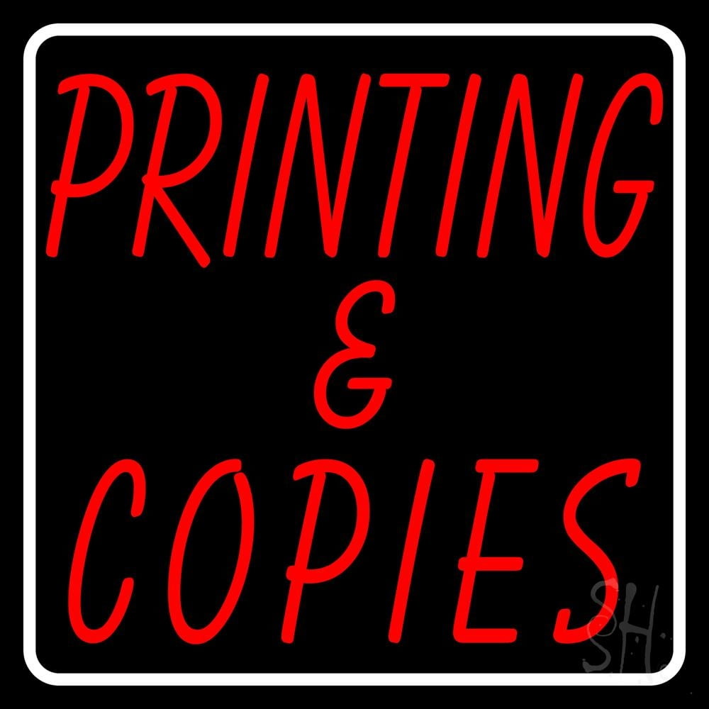 Printing And Copies Square LED Neon Sign 24 x 24 - inches, Clear Edge ...