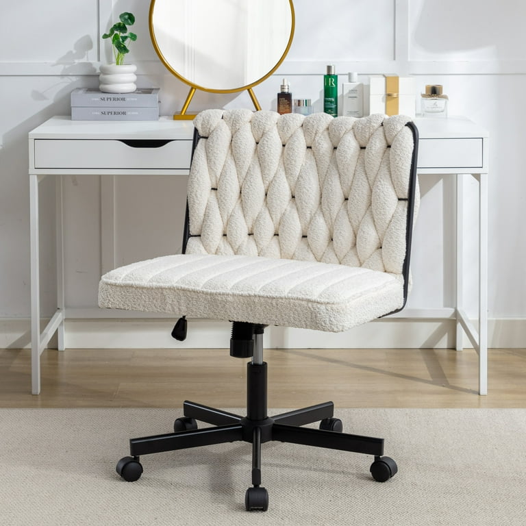 Welax Armless Wide Office Desk Chair 300lb Adjustable Swivel Teddy Fabric Task Chair with Wheels Walmart