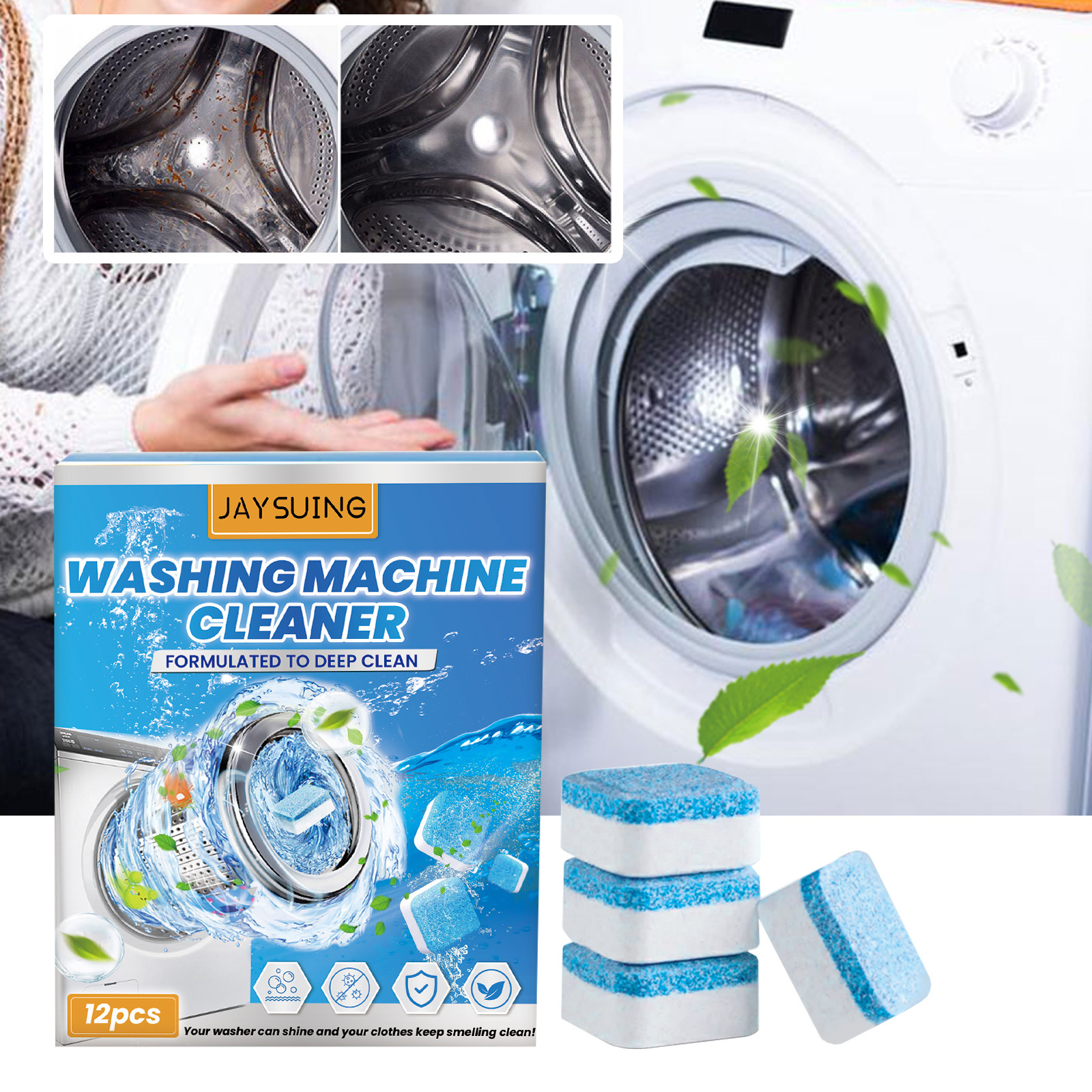 Jaysuing Washing Machine Cleaning Tablets, Cleans Front and Top Load ...