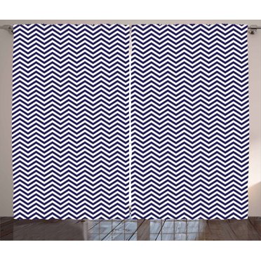 Ambesonne Modern Curtains 2 Panel Set, Zigzags Blue Chevron Lines, 108 ...
