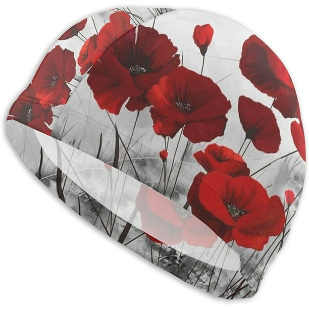 Red Poppy Flower Swim Cap, Polyester High Elasticity Swimming Cap ...