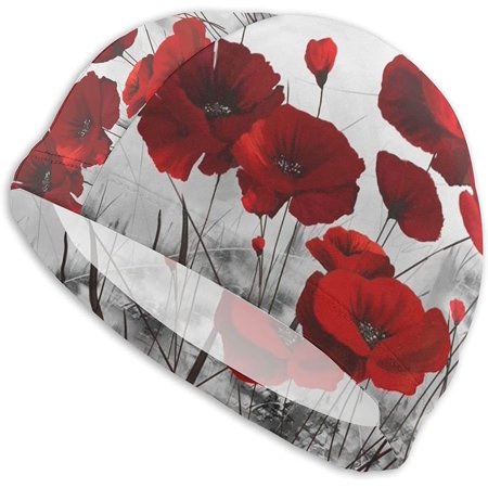 Red Poppy Flower Swim Cap, Polyester High Elasticity Swimming Cap ...