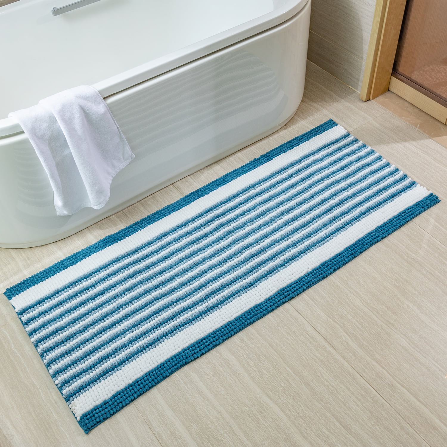 Ultra Soft Chenille Bathroom Rug, Dry Fast Non Slip Bathmat, Turquoise ...