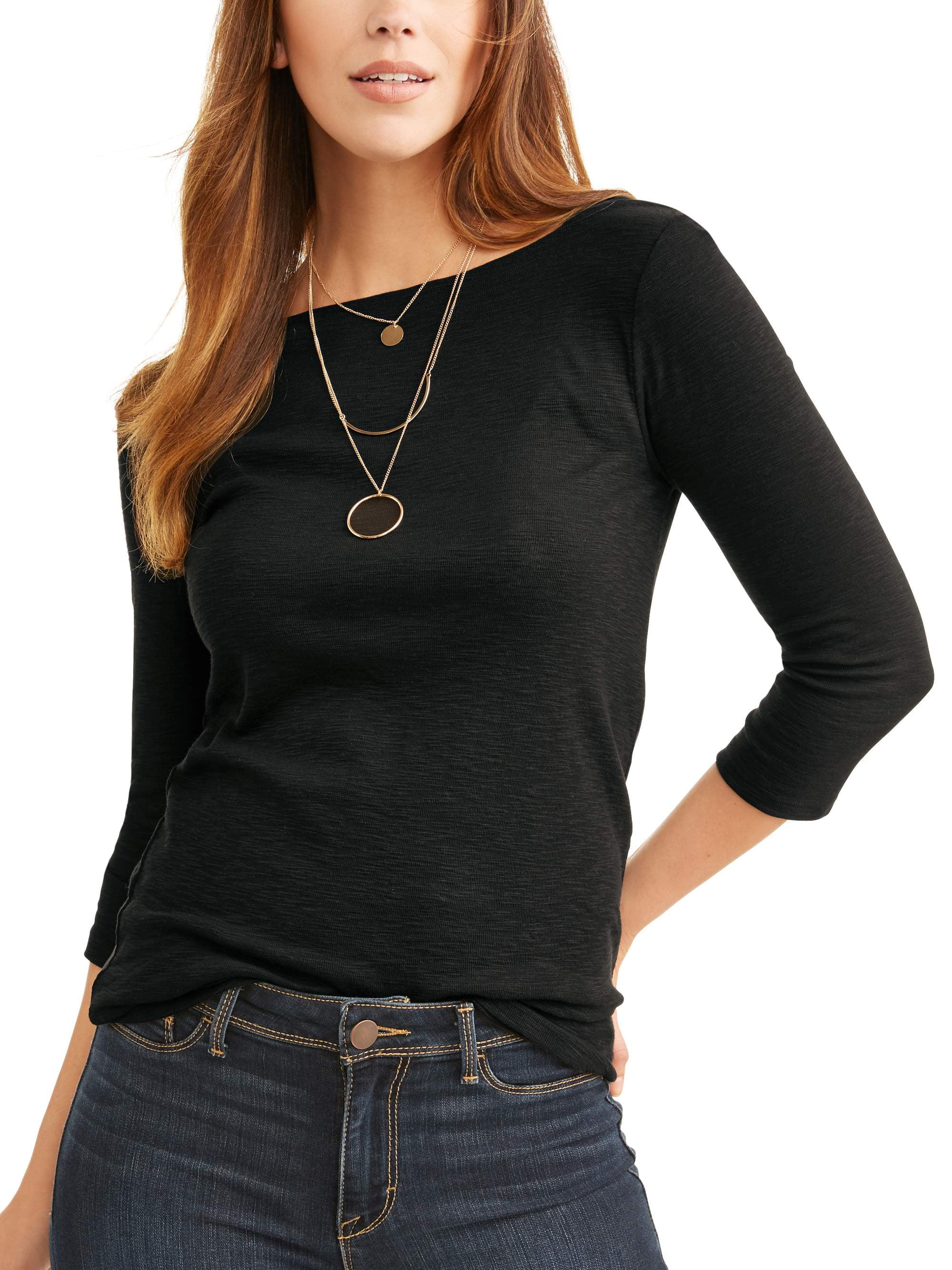 Womens Lightweight Boatneck 3 4 Sleeve T Shirt