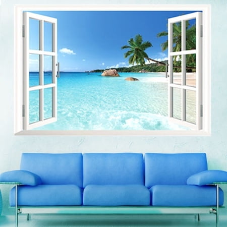 Huge Removable Beach Sea 3D Window Scenery Wall Sticker Decor Decals ...