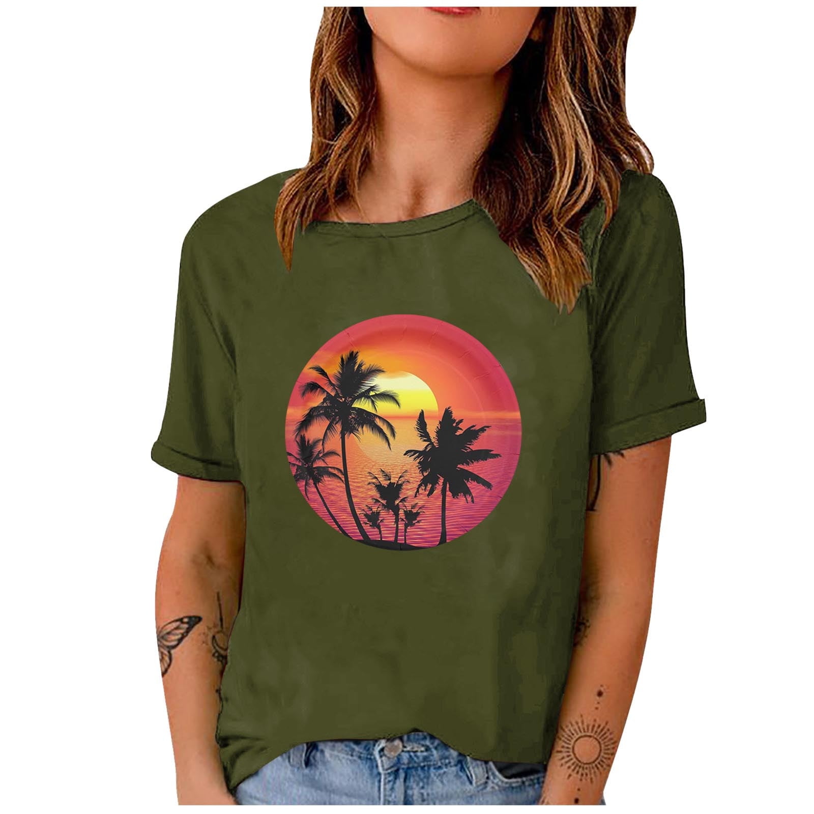 Short Sleeve Beach Tops Vintage Casual Tee Crewneck For Women 2023