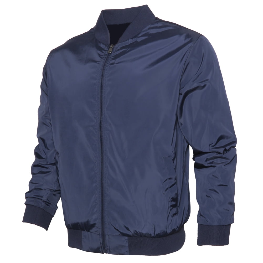Mens Zipper Bomber Jacket Solid Color Lightweight Casual Regular Fit ...