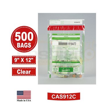 1000 Drop Safe Cash Deposit Bags, 5" x 9 1/2", Clear Bank Transmittal ...