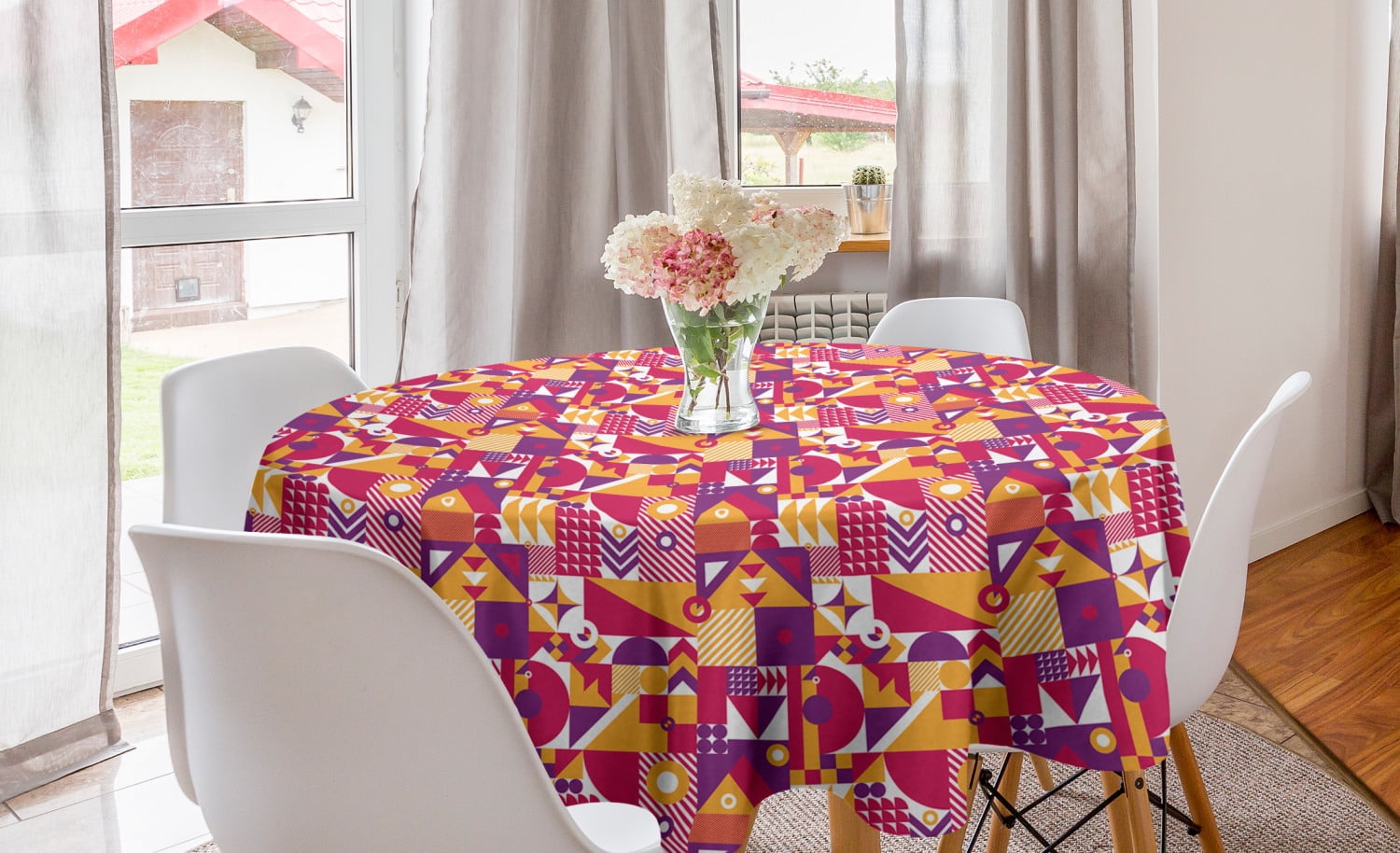 Geometric Round Tablecloth, Contemporary Modern Mosaic Pattern with a ...