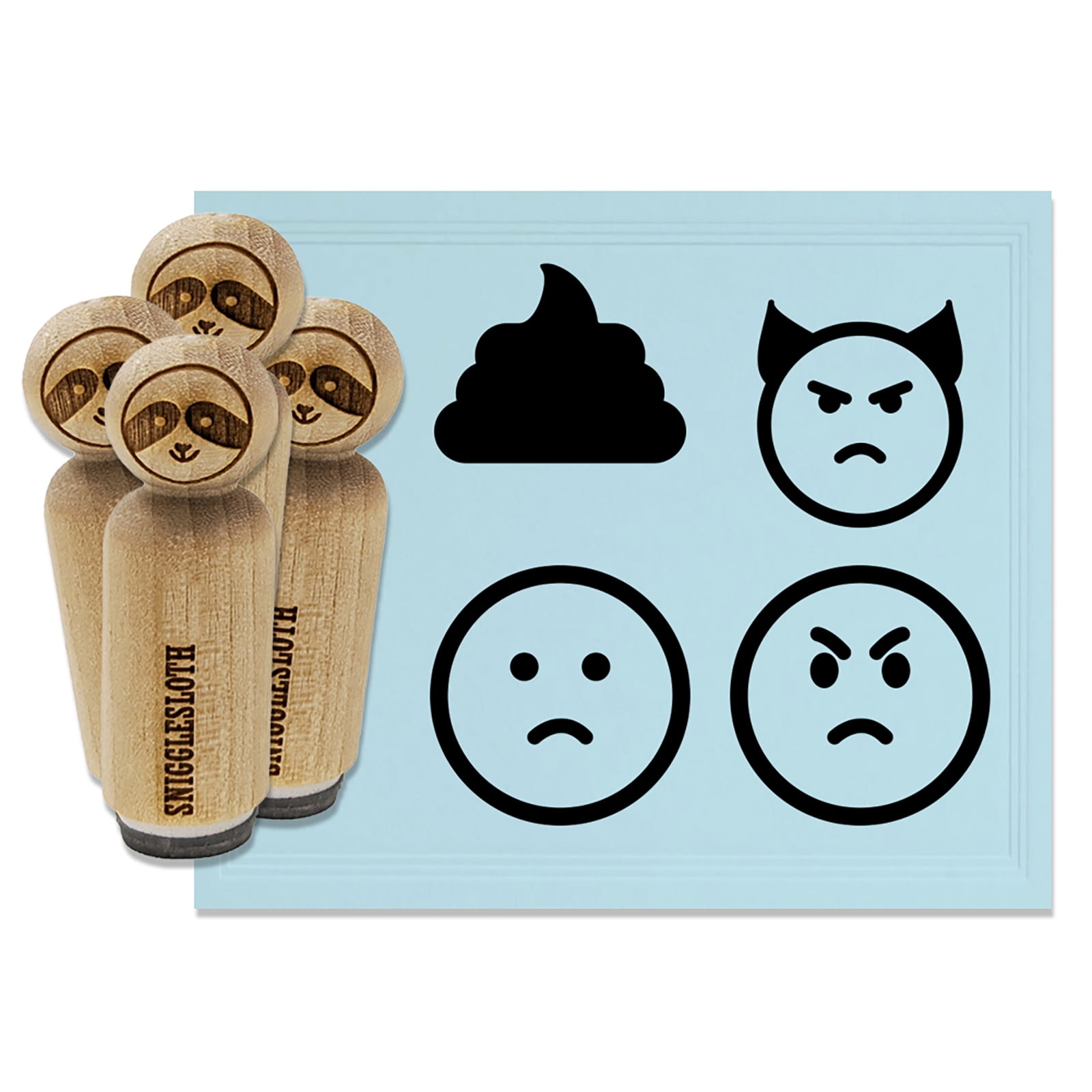 Emoticon Faces Angry Mad Devil Sad Frown Poop Poo Rubber Stamp Set for ...