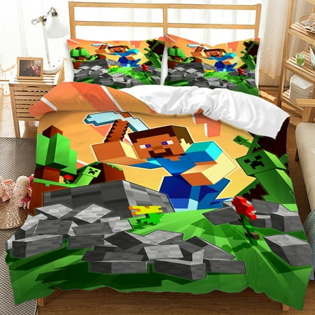 Minecraft Quilt Cover Set Bedding Set 3-piece Set 3D Printing Duvet ...