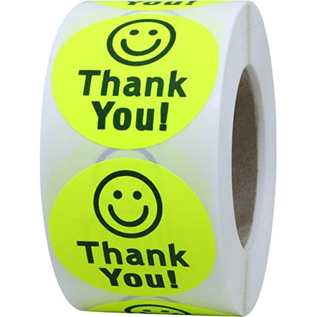 Tatum88 Fluorescent Yellow Smiley Face Thank You Stickers Happy Face ...