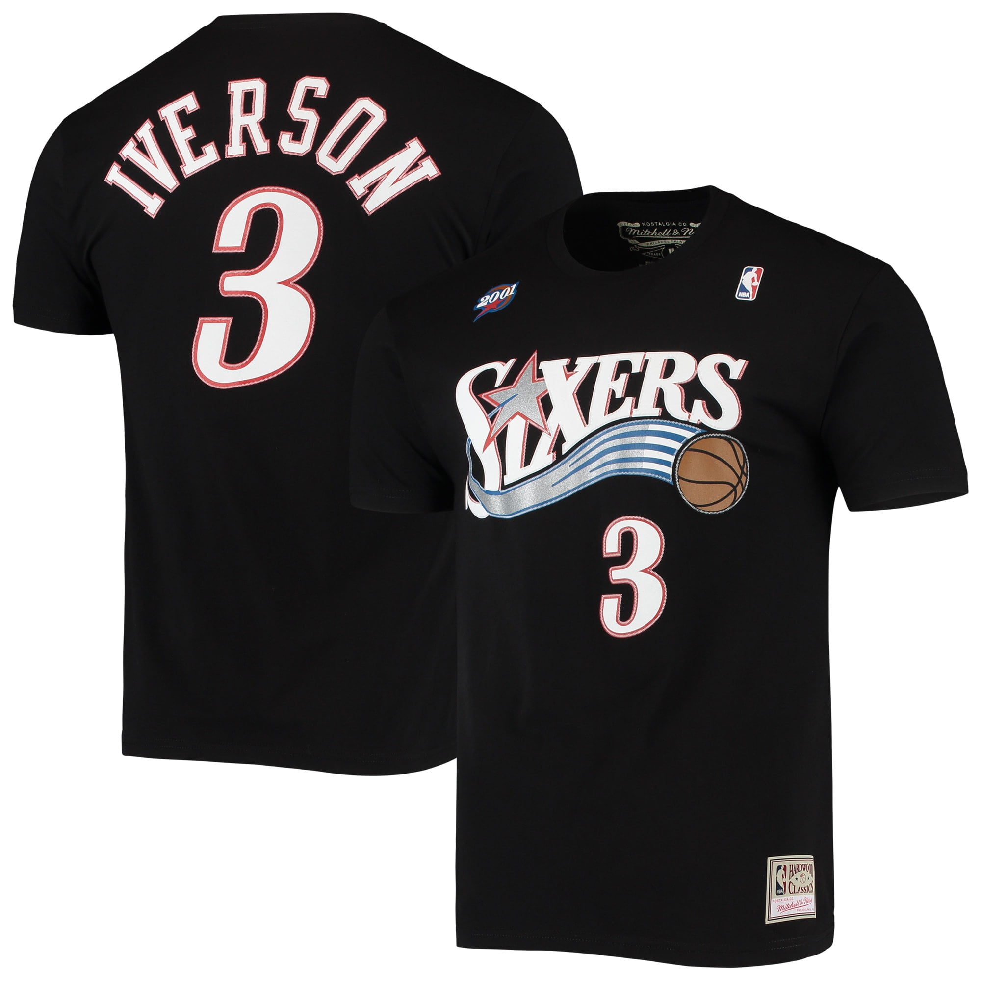 Men's Mitchell & Ness Allen Iverson Black Philadelphia 76ers Hardwood Classics Stitch Name ...