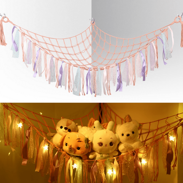 Allnice Stuffed Animal Toy Storage Hammock with LED Light, Boho Hanging ...