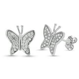 Sterling Silver CZ, Cluster Stud & Butterfly Stud 3PRs Earrings Set ...