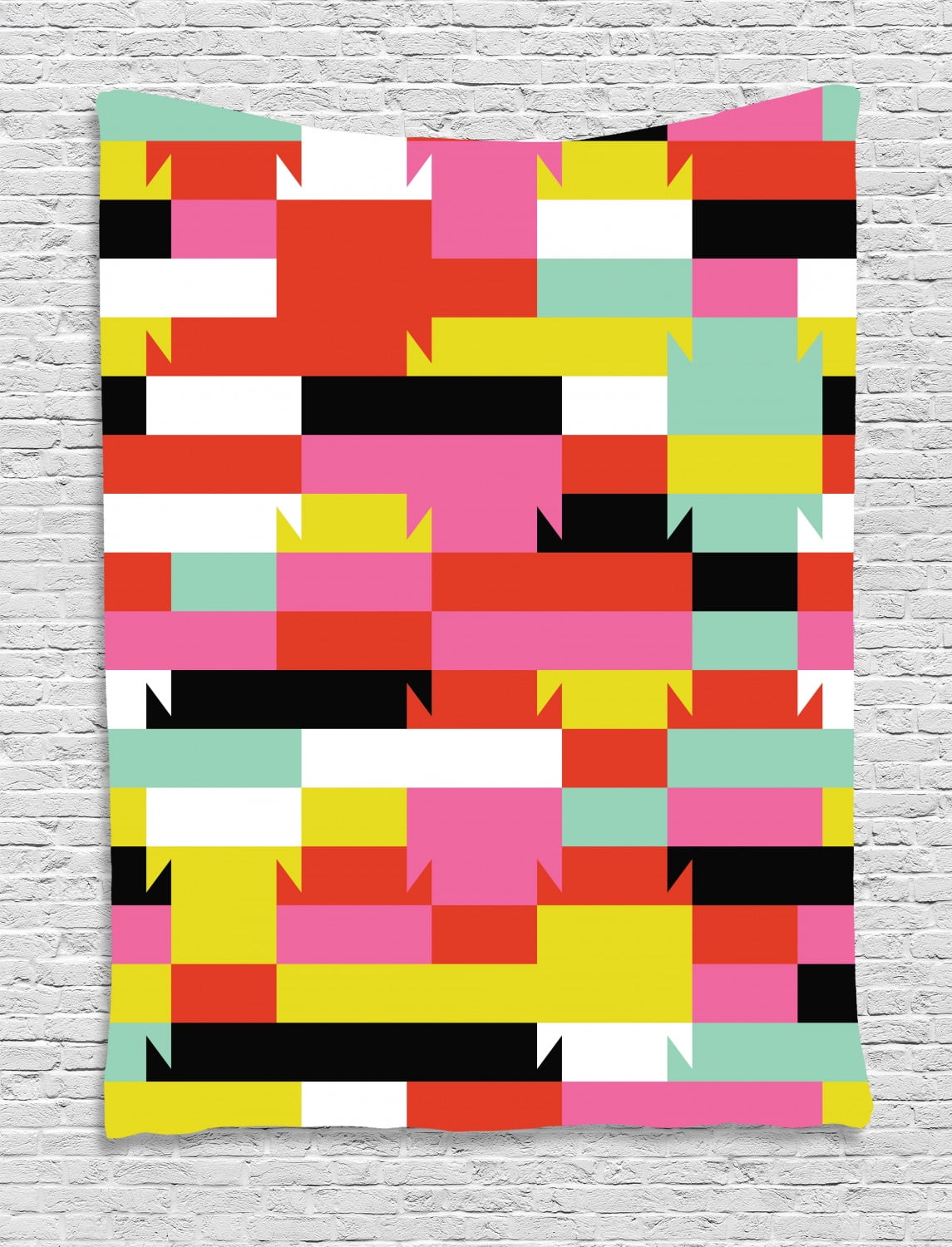 Colorful Tapestry, Geometric Bold Blocks with Lines Stripes Graphic ...