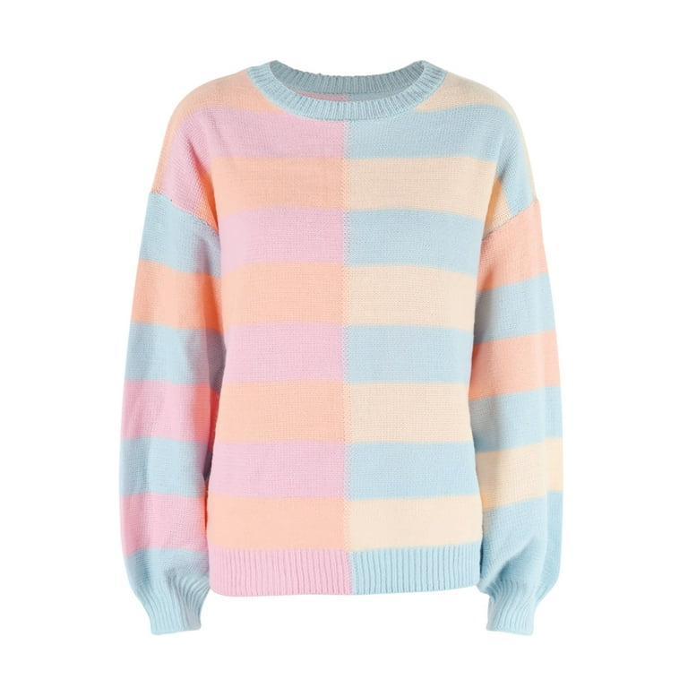 NIUREDLTD Fall Winter Knit Sweater For Women Striped Color NIUREDLTD Fall Winter Knit Sweater For Women Striped Color