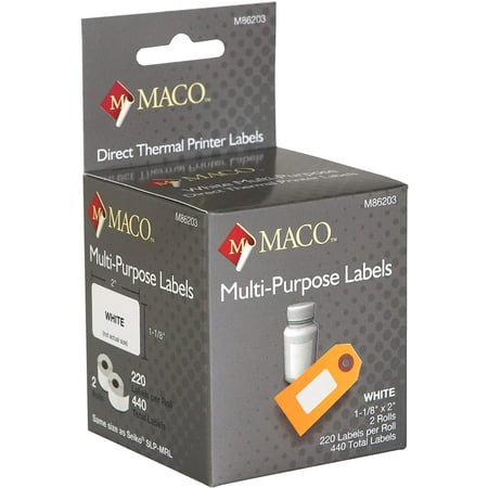 MACO Direct Thermal Printer White Multi-Purpose Labels, 1-1/8 x 2 ...
