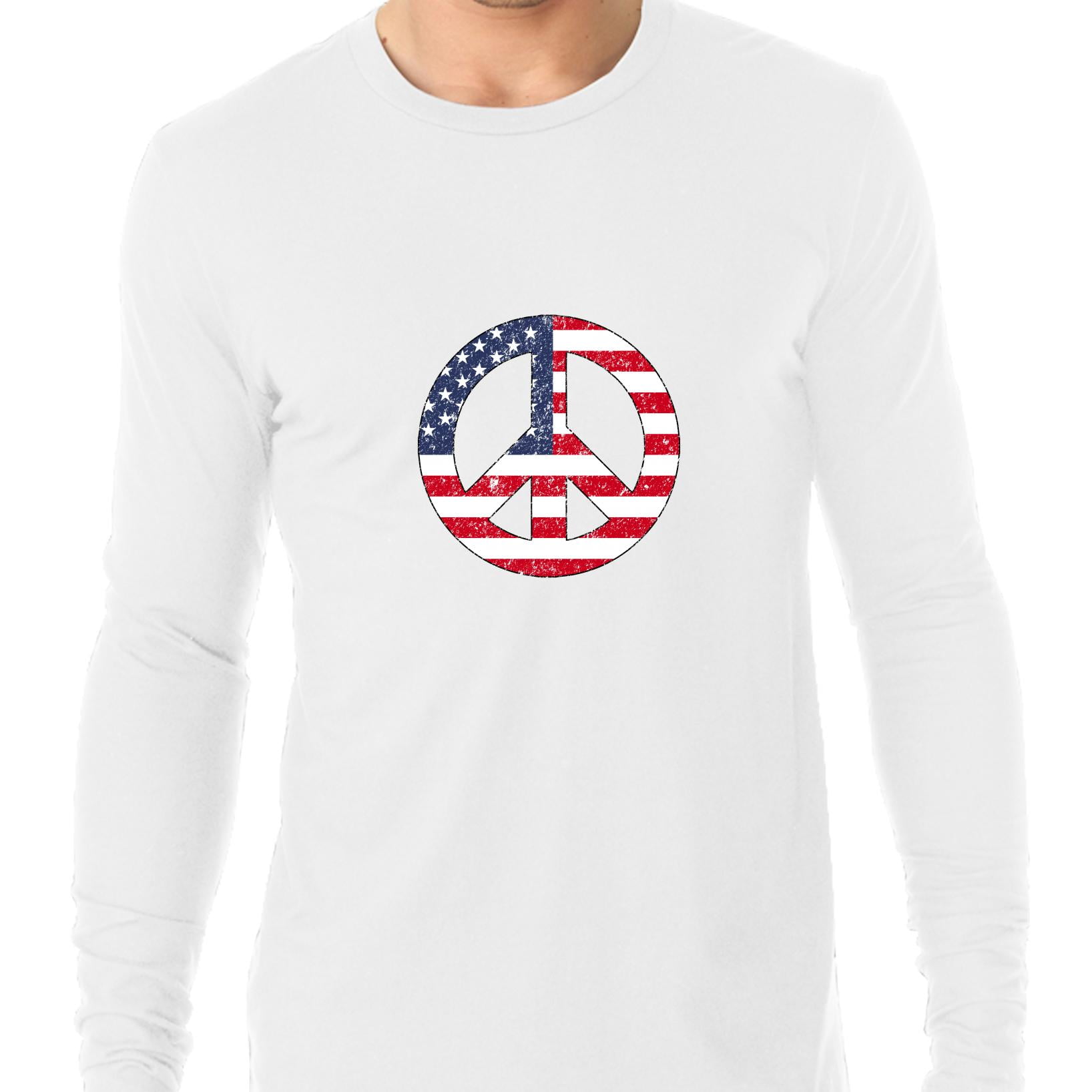 Universal Peace Sign With US Flag Overlay Men's Long Sleeve Grey T ...