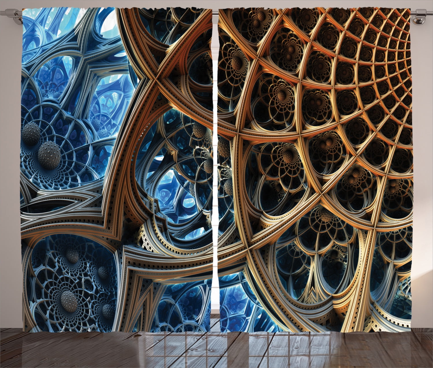 Fractal Curtains 2 Panels Set, Fantastic Dimensional Stripes Pattern ...