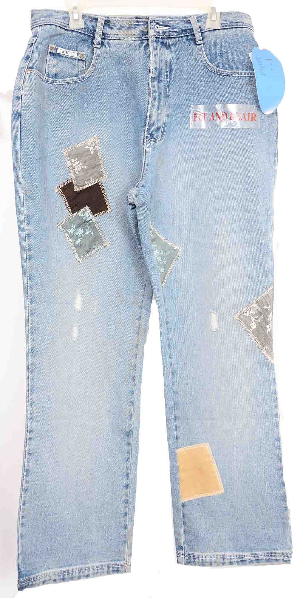 Womens Plus Size Patchwork Floral Light Washed Denim Jeans 16 ...