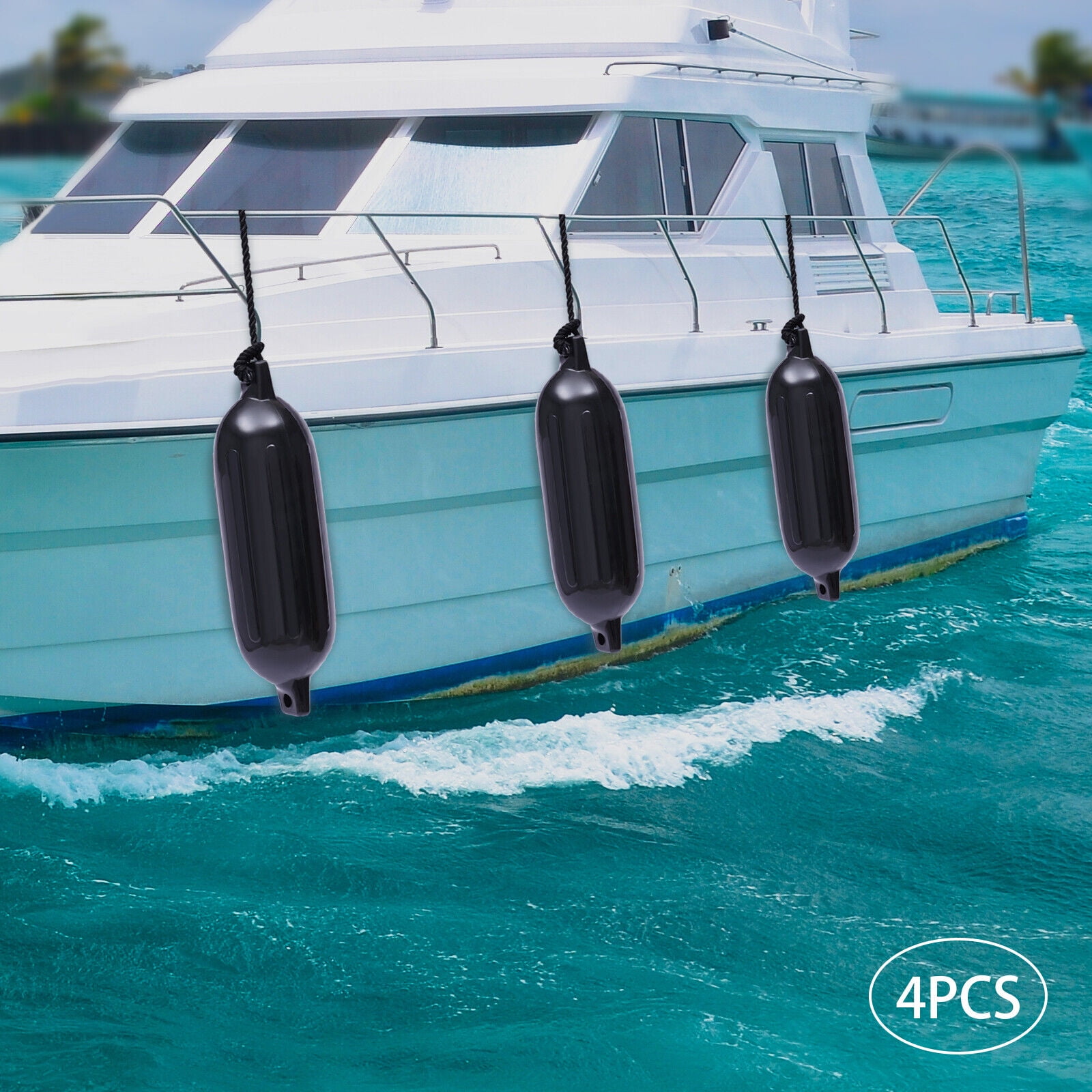 Flkoendmall 4 Black 5.5"x20" Ribbed Marine Boat Fenders Boat Bumper ...