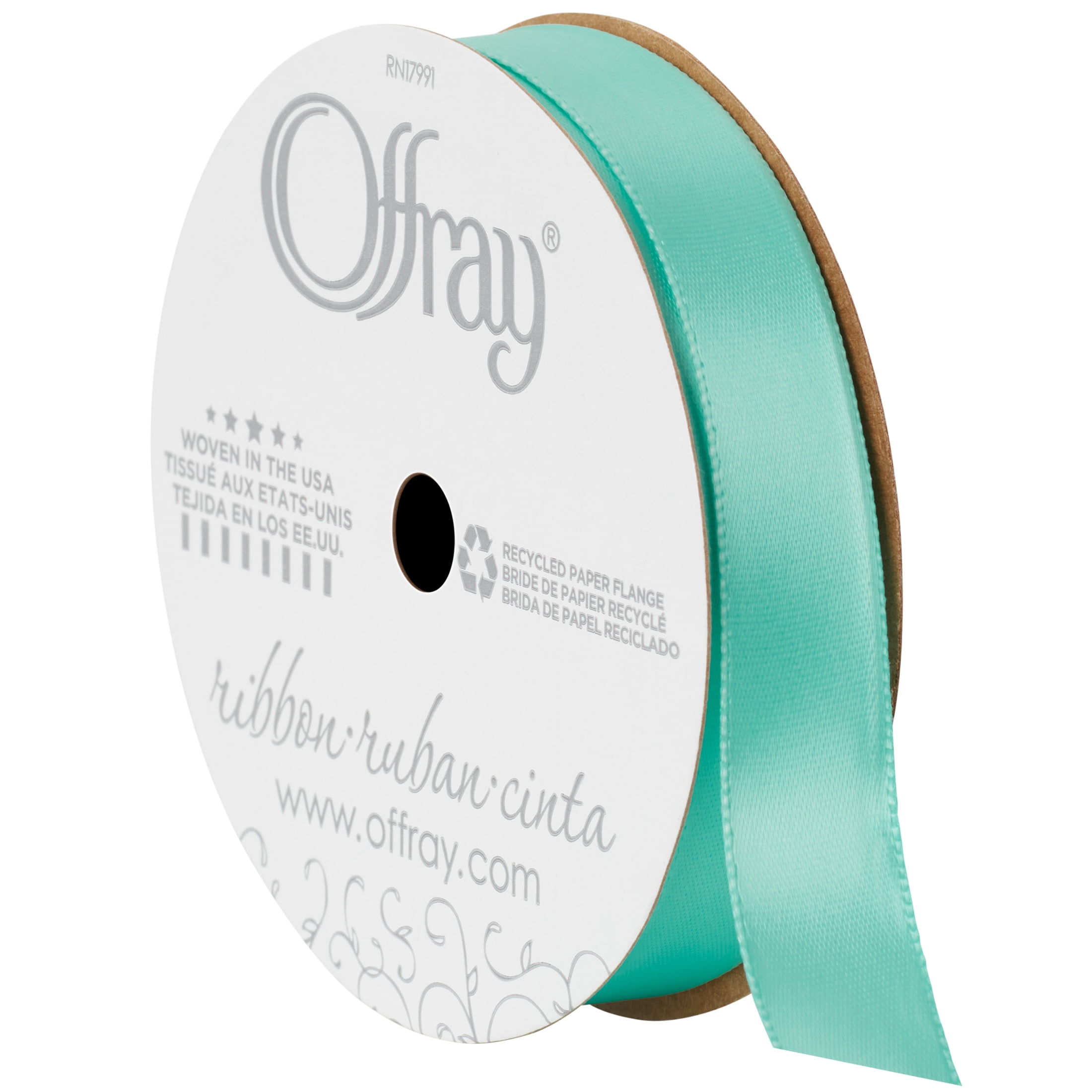 Offray Ribbon, Aqua Blue 5/8 inch Single Face Satin Polyester Ribbon ...