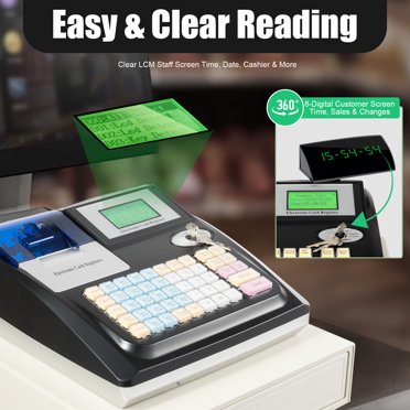 CNCEST Electronic Cash Register with Programmable Barcode Scanner & 48 ...