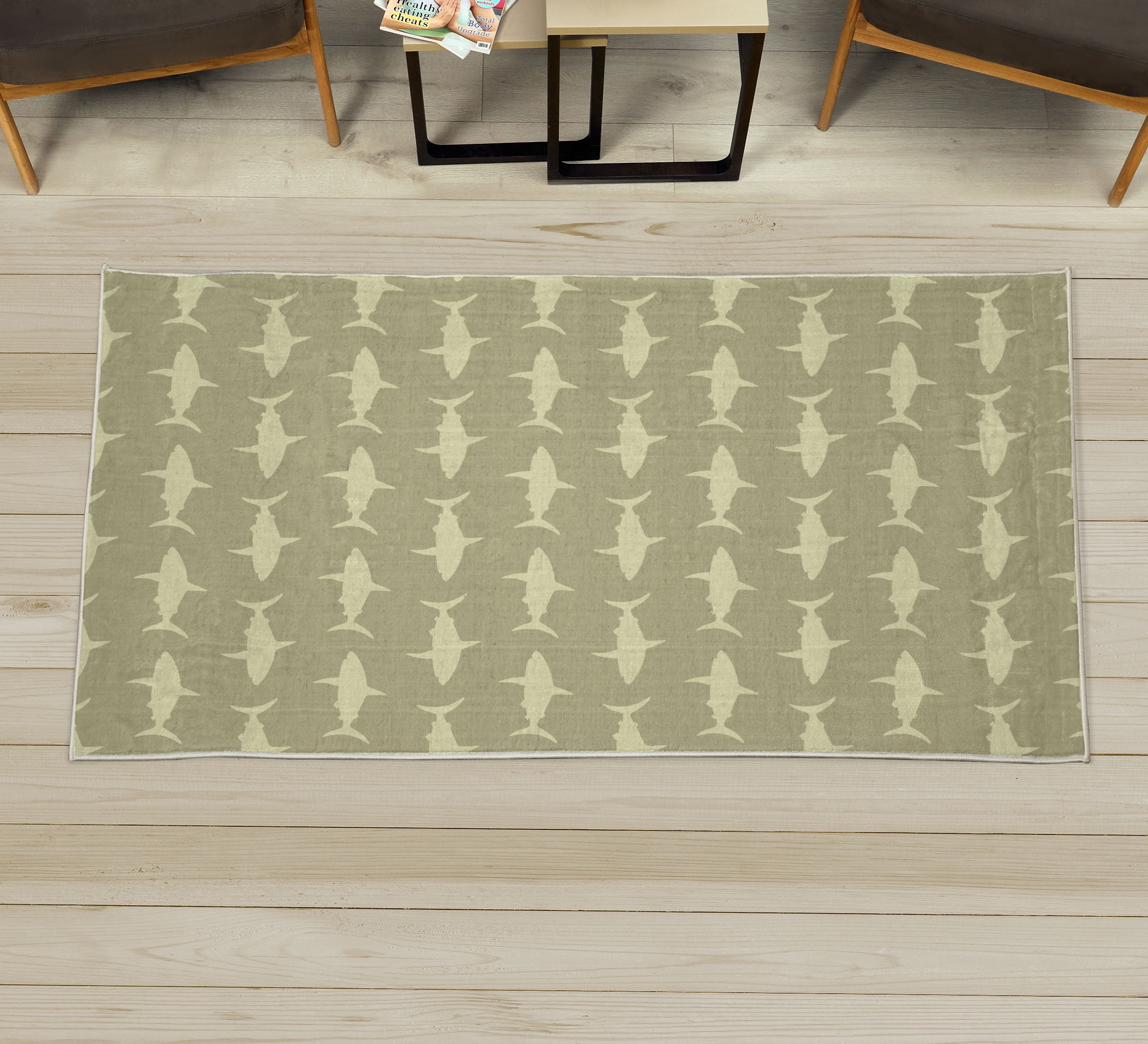 Sea Animals Decorative Rug, Sharks Swimming Horizontal Silhouettes ...