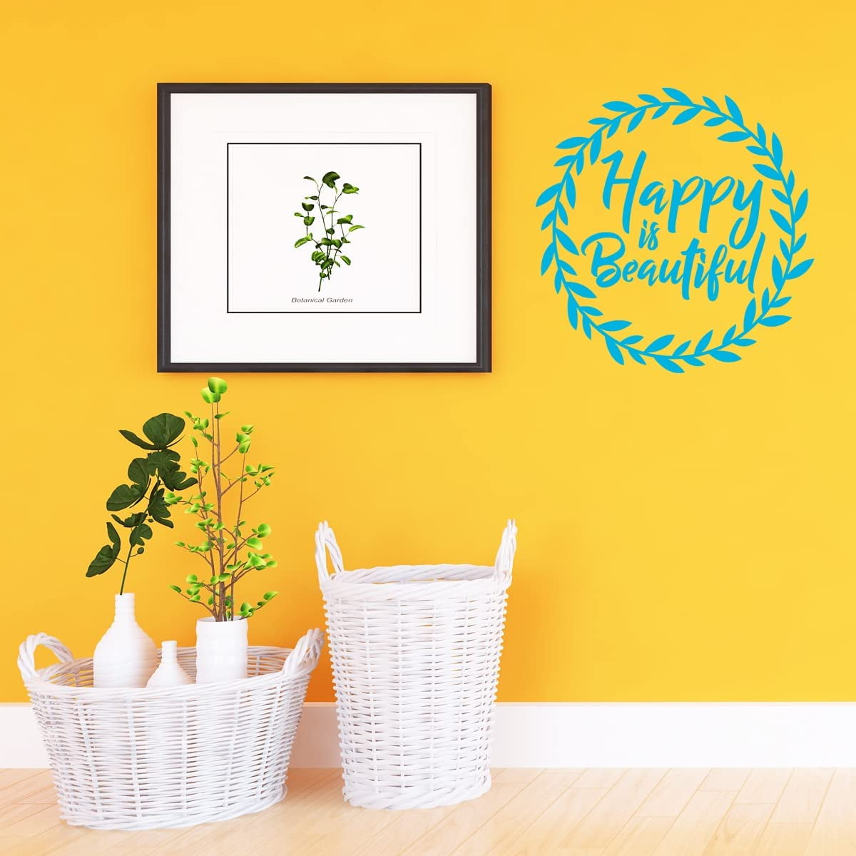 VWAQ Happy is Beautiful Vinyl Wall Decal Motivational Quote Uplifting ...