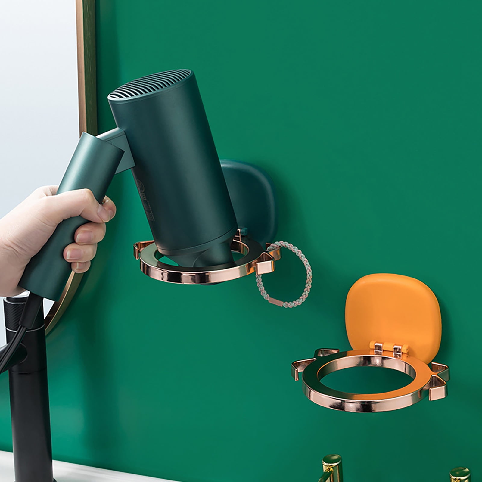 Yamaler Hair Dyer Holder Punch-free Heavy Duty ABS Wall-mounted Hair ...