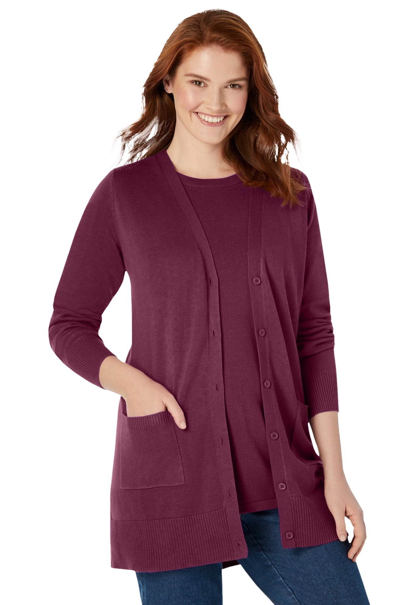 Woman Within Women's Plus Size The Cotton Perfect Boyfriend Cardigan ...