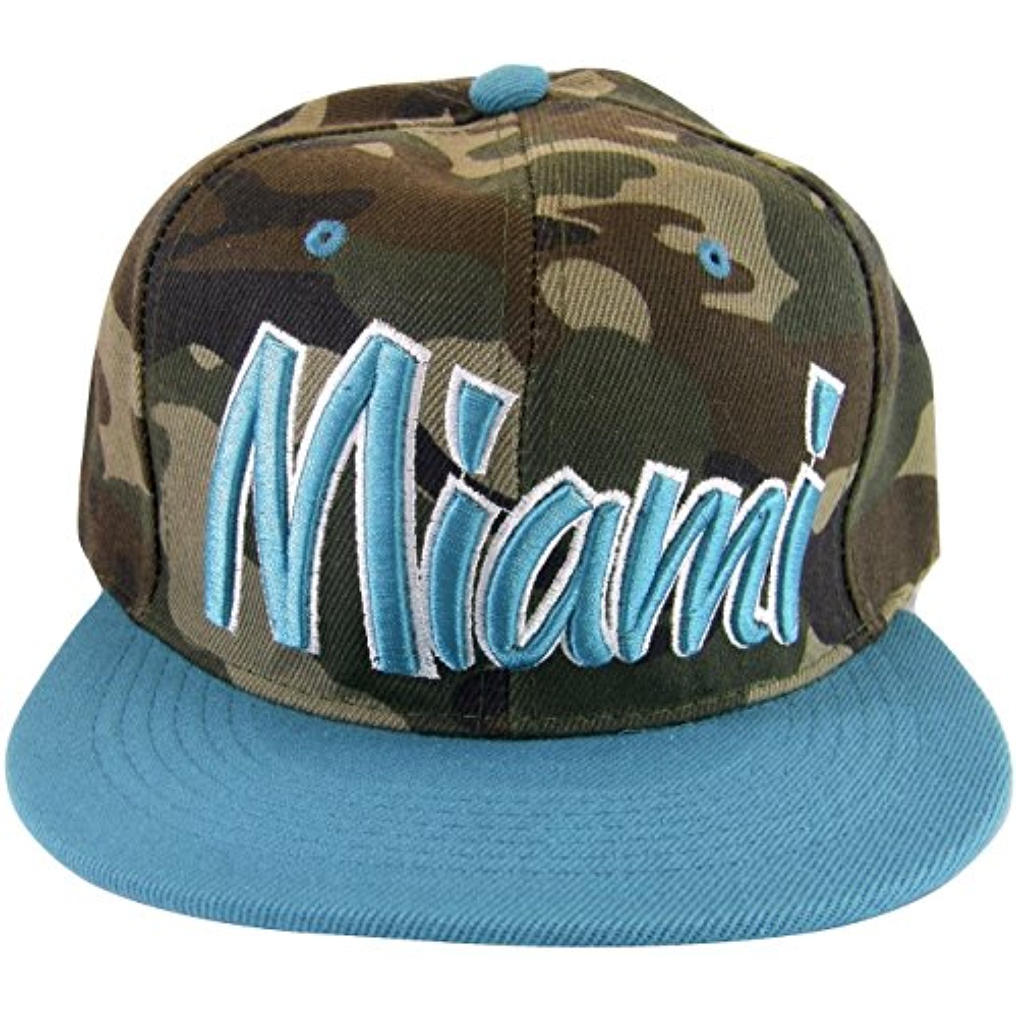 Miami Cursive Script Men's Adjustable Snapback Baseball Caps (Camo/Teal ...