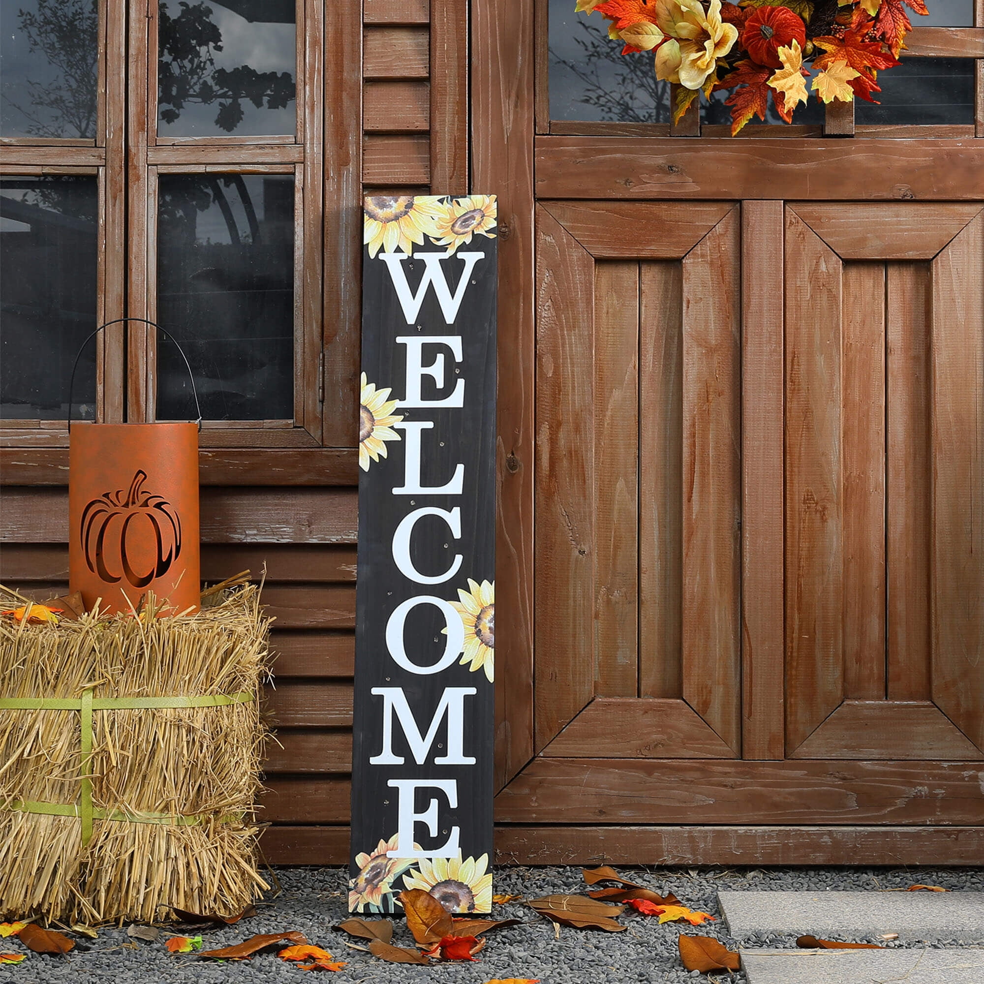 Glitzhome 42 " Height Fall Lighted Wooden Sunflowers Welcome Porch Sign ...