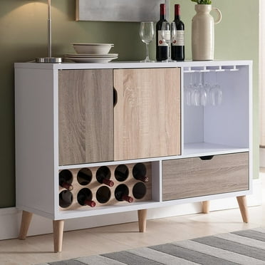 Weston Home Farmhouse Oak Top Kitchen Buffet Server with Wine Rack, Oak ...