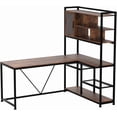 L-Shaped Computer Desk with Bookshelf, Storage Shelves, and LED Light ...