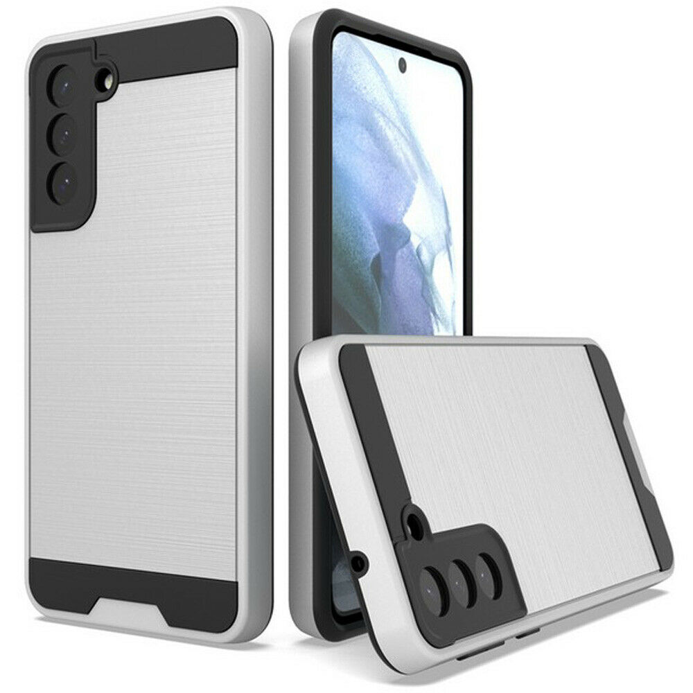 Kaleidio Case For Samsung Galaxy S21 FE 5G [Brushed Metal Texture] Hybrid 2-Piece Armor ...