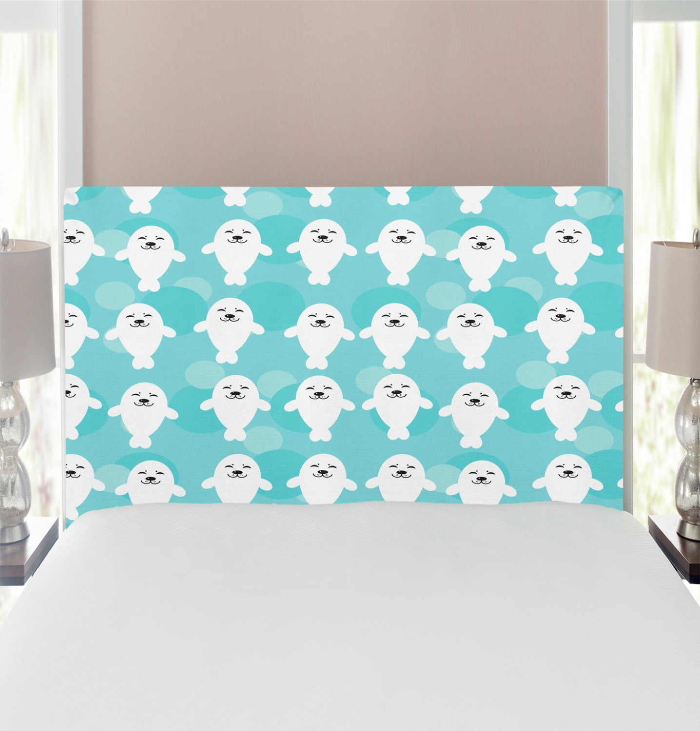 Sea Animals Headboard, Seals with Faces Smiling Cheerful Theme ...