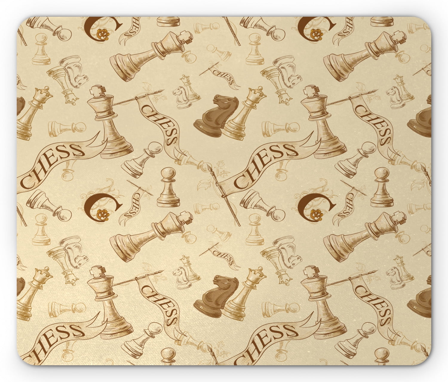 Beige Mouse Pad, Various Sized Chess Game Pieces Players in Vintage ...