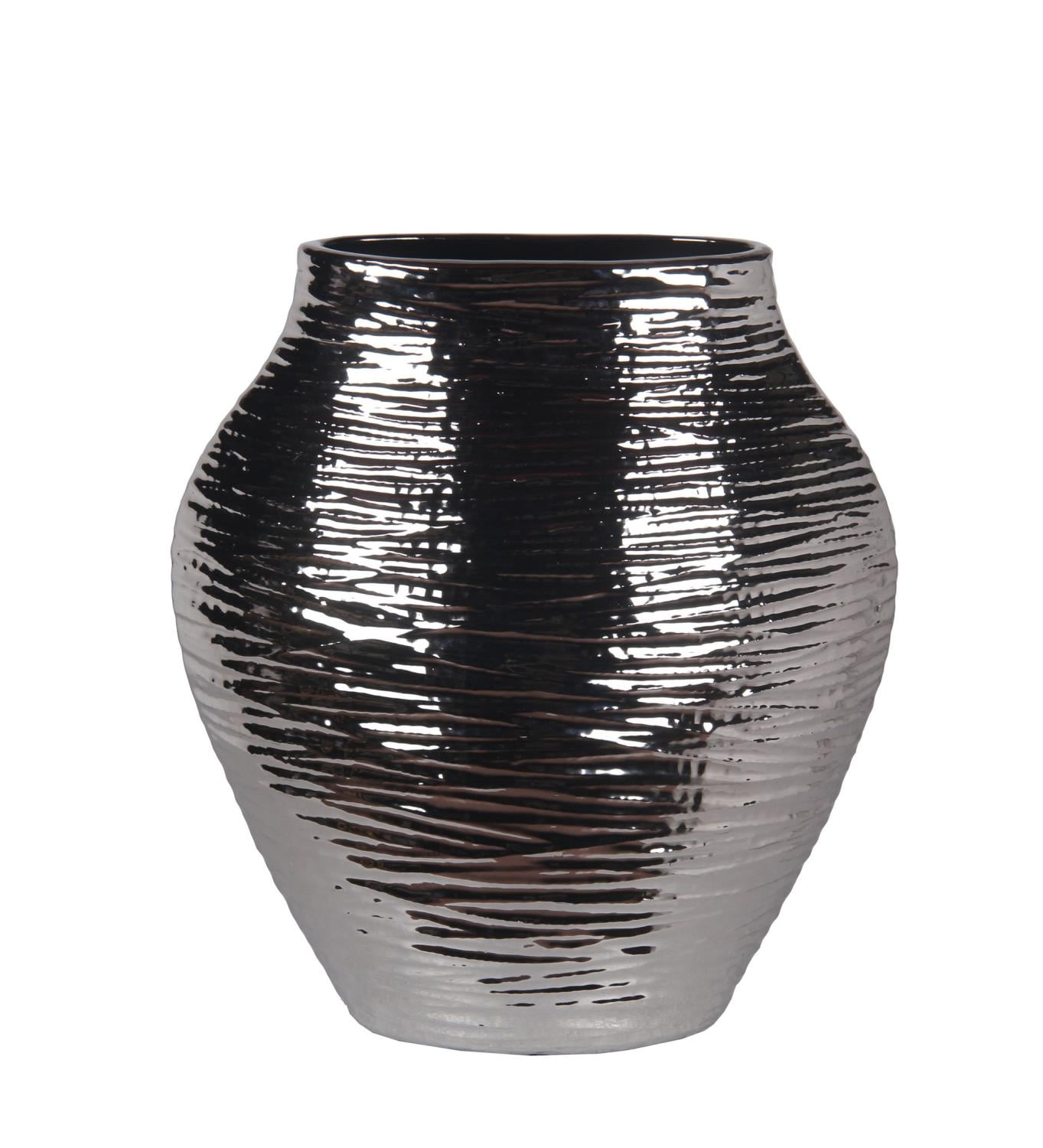 Privilege Large Ribbed Dark Chrome Decorative Ceramic Vase 26079 ...