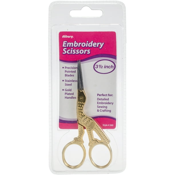 Allary 260A Ultra Fine Stork Embroidery Scissors 3-1-2 in.-Gold Plated ...
