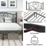 Yoneston 12” Full Size Metal Bed Frame with Love-Heart Headboard, Black ...