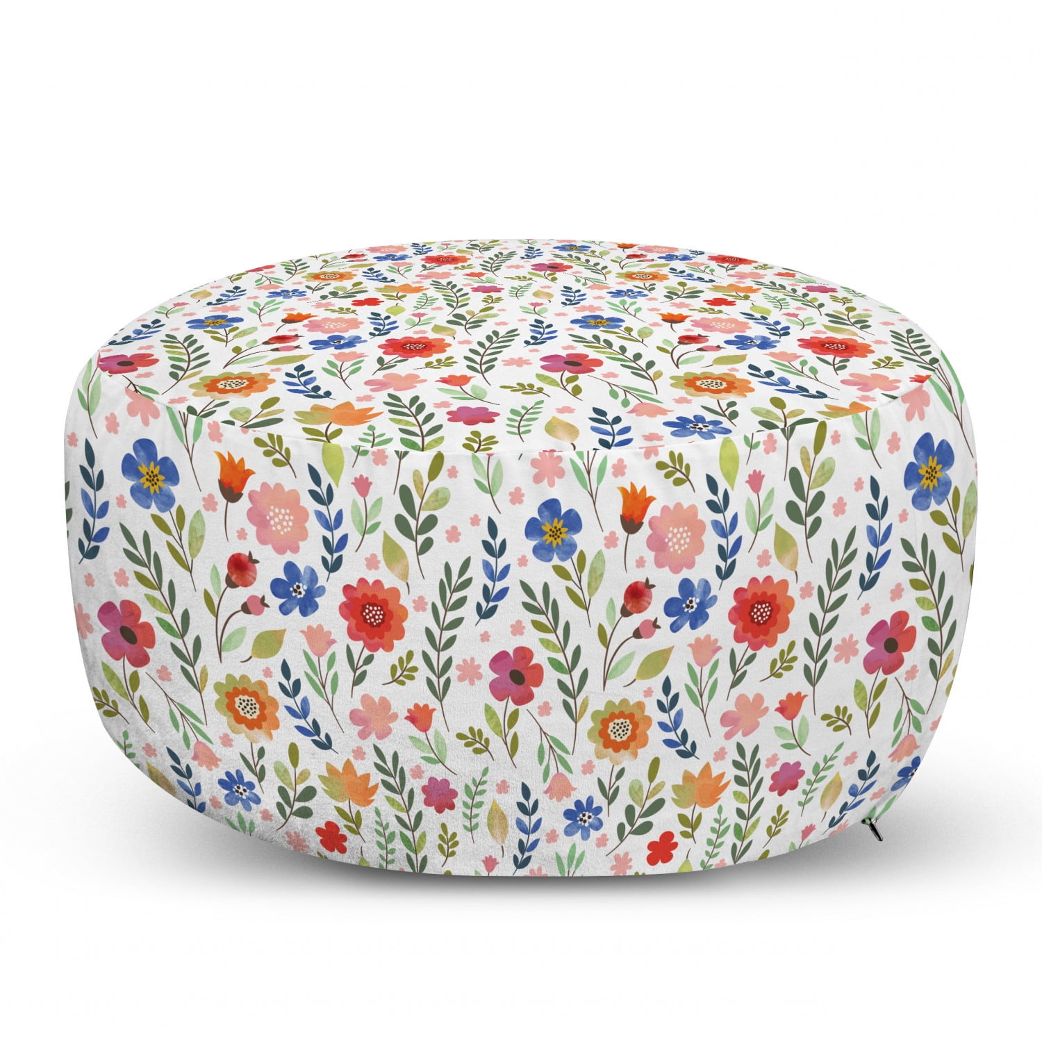 Floral Pouf Cover with Zipper, Composition of Flowers with Thriving ...