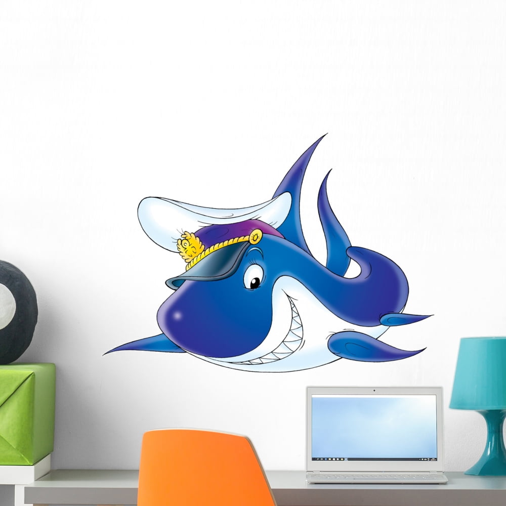 Shark Captain Wall Decal by Wallmonkeys Peel and Stick Graphic (24 in W ...
