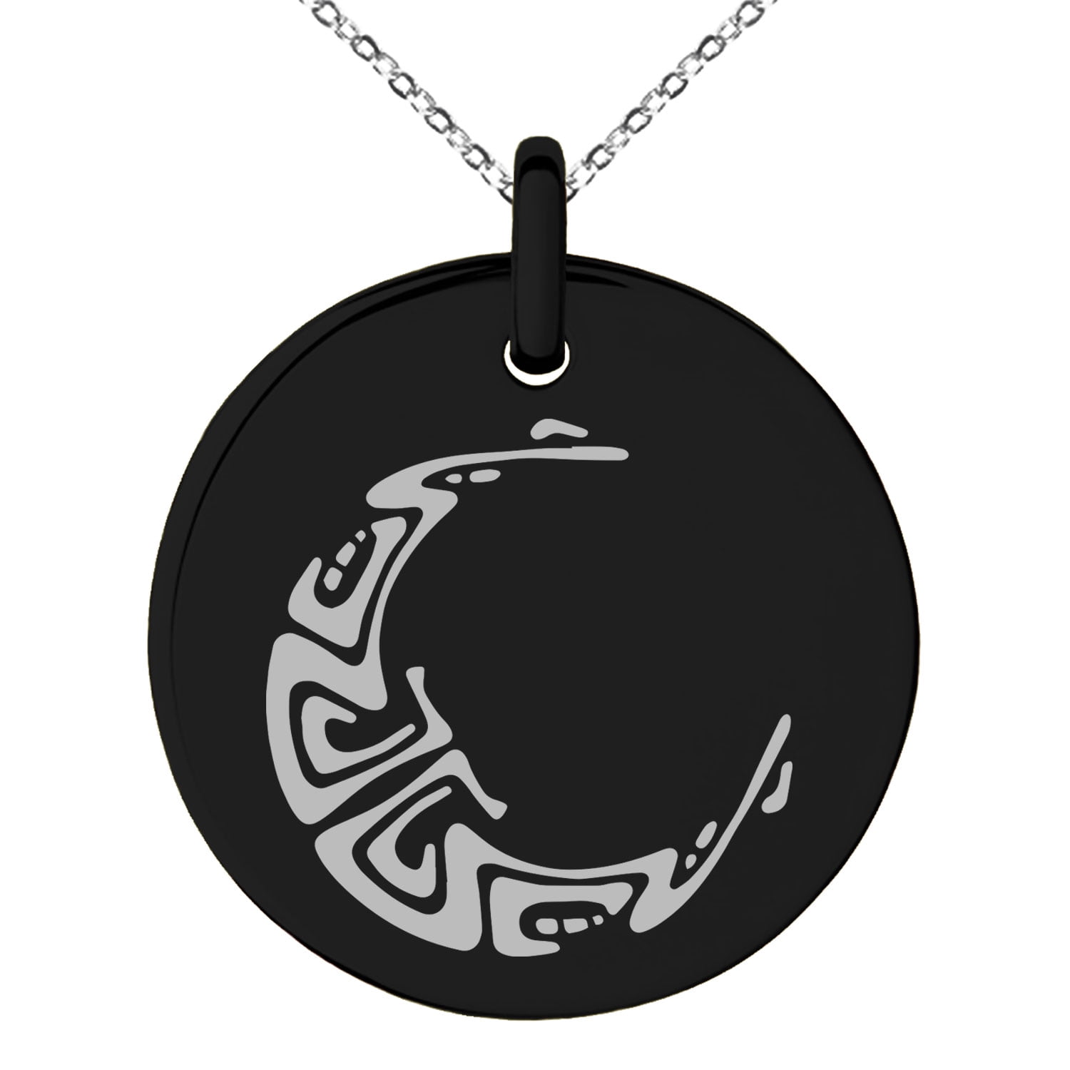 Stainless Steel Mayan Crescent Moon Rune Engraved Small Medallion ...