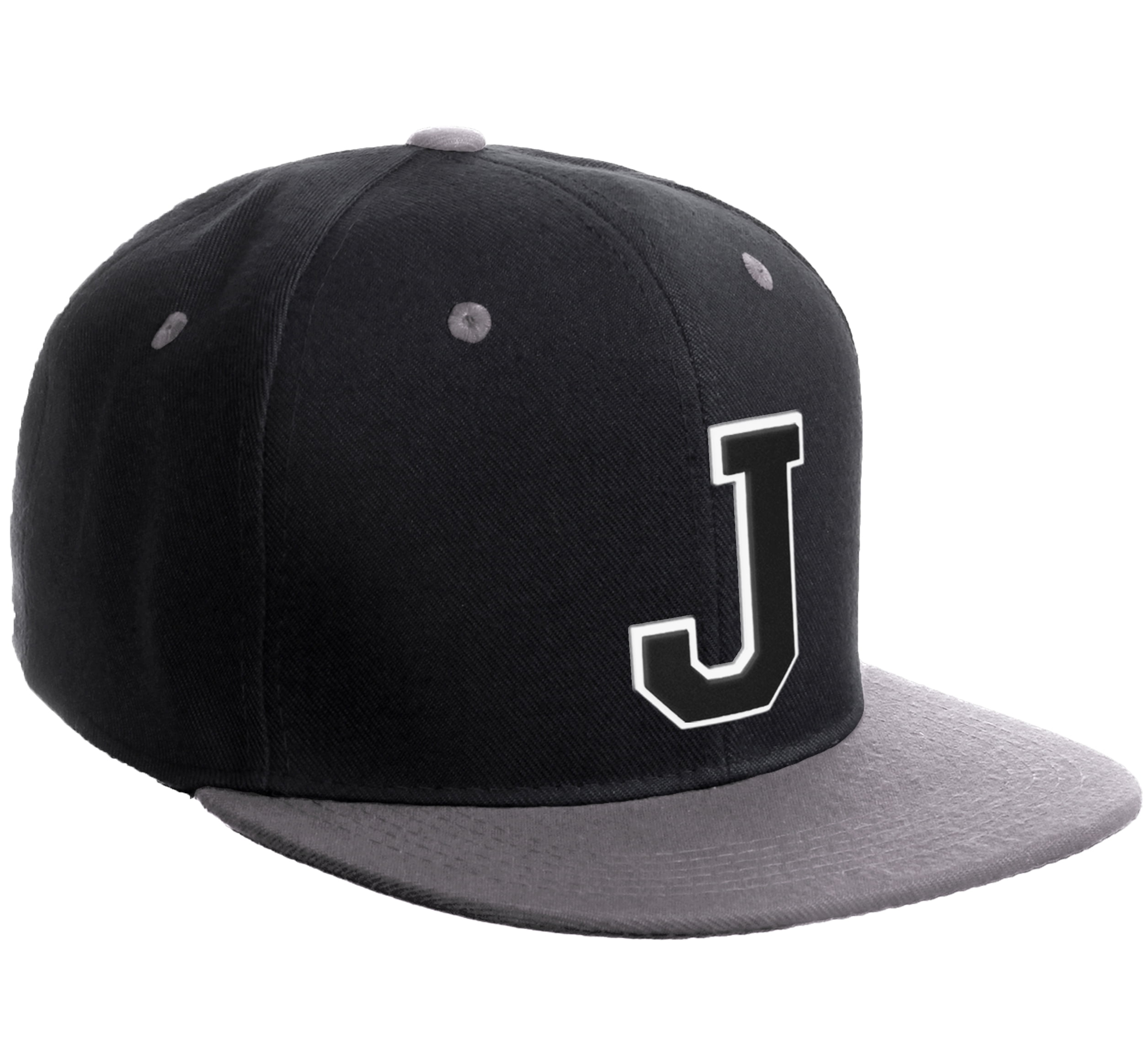 Daxton Classic Snapback Hat Custom A to Z Initial Varsity Letters, Black LGrey Hat White Black ...