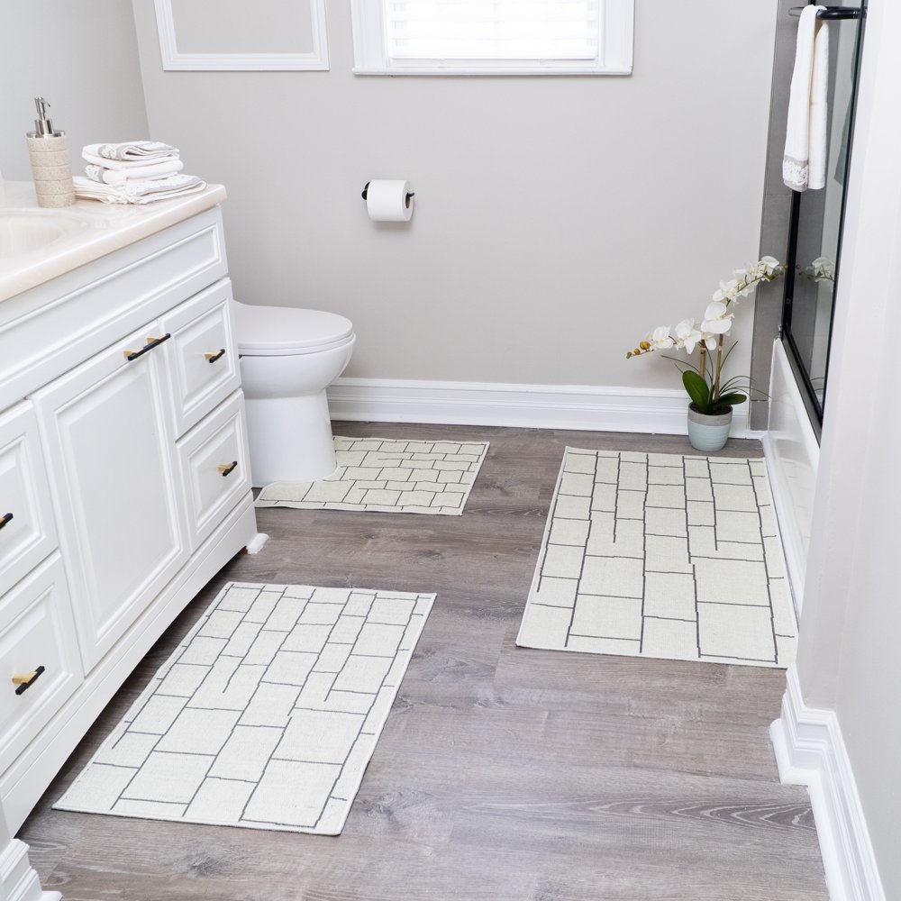 SussexHome Geometric Design 3 Piece Bathroom Rugs Set - Non-Slip Ultra ...